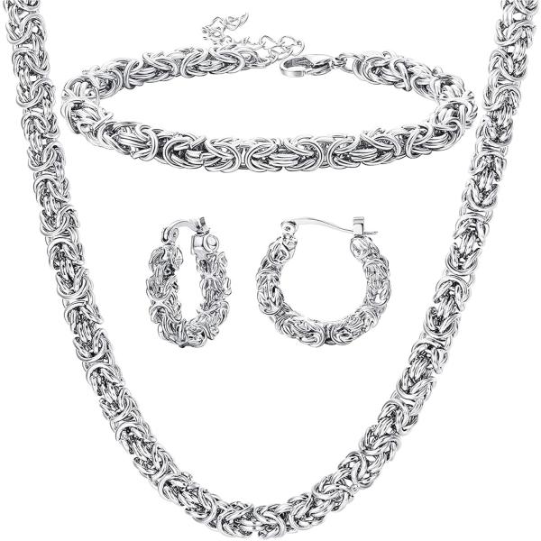 商品名ORAZIO ステンレススチール ビザンチンチェーン ネックレス ブレスレット イヤリング レディース ジュエリーセットORAZIO Stainless Steel Byzantine Chain Necklace Bracelet ...
