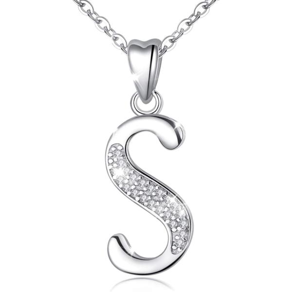 商品名AEONSLOVE 925スターリングシルバー イニシャル A-Z ネックレス レディース - 18インチチェーン, スターリングシルバー, キュービックジルコニアAEONSLOVE S Necklace Initial Sterli...