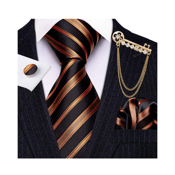 商品名: Barry.Wang ネクタイ メンズ シルク ペイズリー フラワー ハンカチ カフリンク付き フォーマル ビジネス 結婚式, ブラック オレンジ ストライプ, One Size Barry.Wang Formal Men Tie...