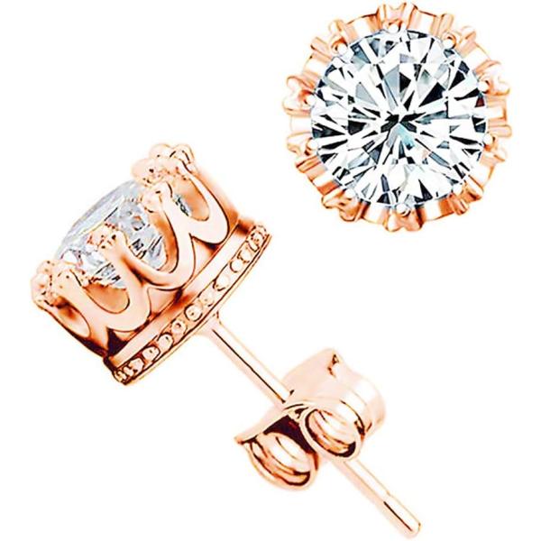 商品名ファッション クラウン 18金メッキ イヤリング レディース Brincos De Prata メンズ スターリングシルバー クリスタル ジュエリー ダブル スタッドピアス (シルバー) OnesizeFashion Crown 18...