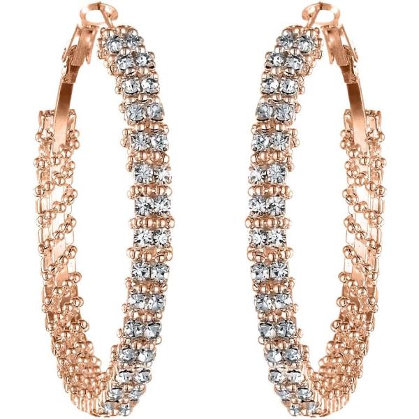商品名Gemini レディース シルバーメッキ キュービックジルコニア ダイヤモンド ビッグフープイヤリング バレンタインデーギフト Gm008 1.5/2インチGemini Women's Rose Gold Plated Crystal...