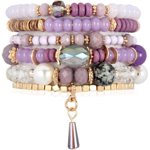 商品名RIAH FASHION ビーズ マルチレイヤー 万能ステートメントブレスレット - 積み重ね可能なビーズストランドストレッチバングル キラキラクリスタルミックス、タッセルチャームRIAH FASHION Bead Multi Lay...