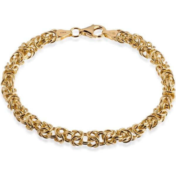 商品名Quadri - 18Kゴールドメッキ 925スターリングシルバー 5mm ソリッドラウンド ビザンチンリンクチェーンブレスレット レディース 7インチ〜8.5インチ イタリア製ハンドメイド メタリックQUADRI - Premium...