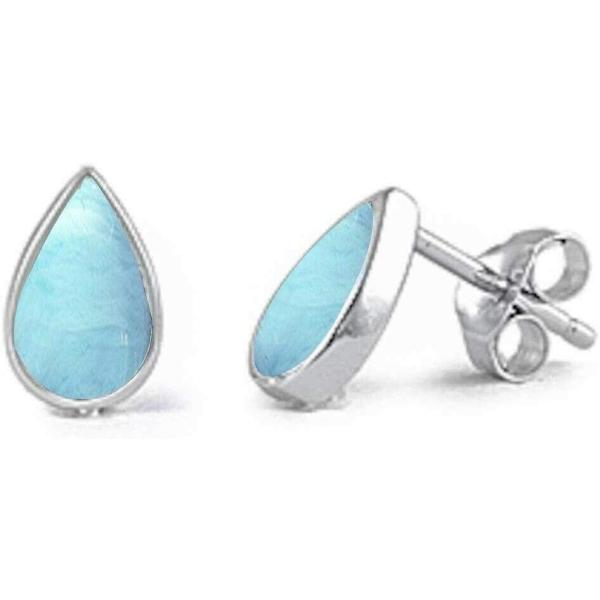 商品名ベゼルセット ティアドロップ 天然ラリマー スタッドピアス スターリングシルバー, 金属, ラリマーBezel Set Teardrop Natural Larimar Stud Earrings Sterling Silverブラン...