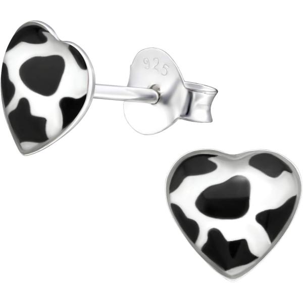 商品名PTN 牛柄ハートピアス ブラックとホワイトイヤリング スタッド 小さな女の子 925スターリングシルバー (E31705)PTN Cow Print Heart Earrings Black and White Earrings S...