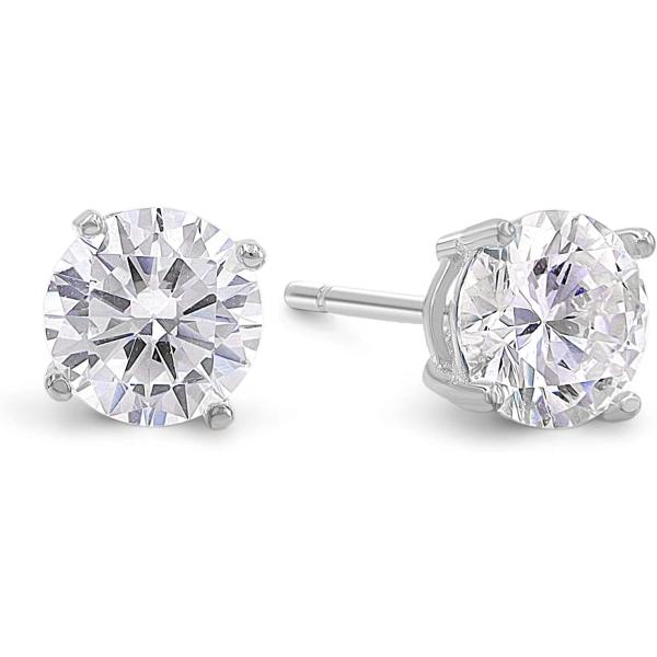 商品名KEZEF ホワイトゴールドメッキ シルバー CZ スタッドイヤリング レディース ガールズ | ラウンドブリリアントカット キュービックジルコニア 低刺激性 シルバーポスト スタッドイヤリング ニッケル不使用 | 4mm - 9mm...