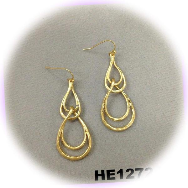商品名New Bohemian Style Embedded Double Layered Teardrop Charm Gold Color Finish Hook Adorable Earrings ALI-E0108G Wonderf...