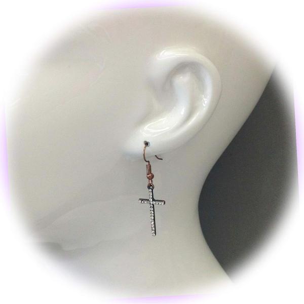 商品名New Religious Style Rhinestone Copper Tone Cross Design Drop Dangle Dainty Adorable Earrings ALI-E1398G Wonderful Gif...
