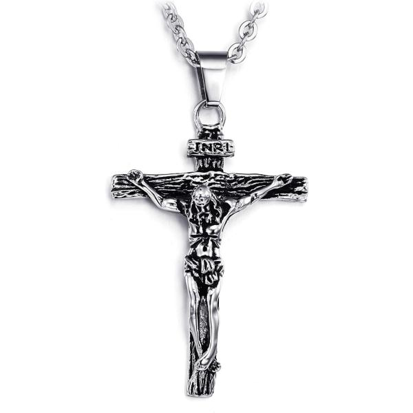商品名Cross Necklace for Men Stainless Steel Silver Gold Crucifix Pendant Necklace Simple Jewelry Gifts, 22 inches Chain (S...