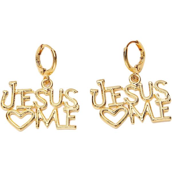 商品名Jesus Love Me ハートイヤリング メンズ レディース ゴールドカラー キリスト 救世主 救世主 救世主 デリバリーイヤリング ジュエリー, 真鍮, NAJesus Love Me Heart Earrings For Me...