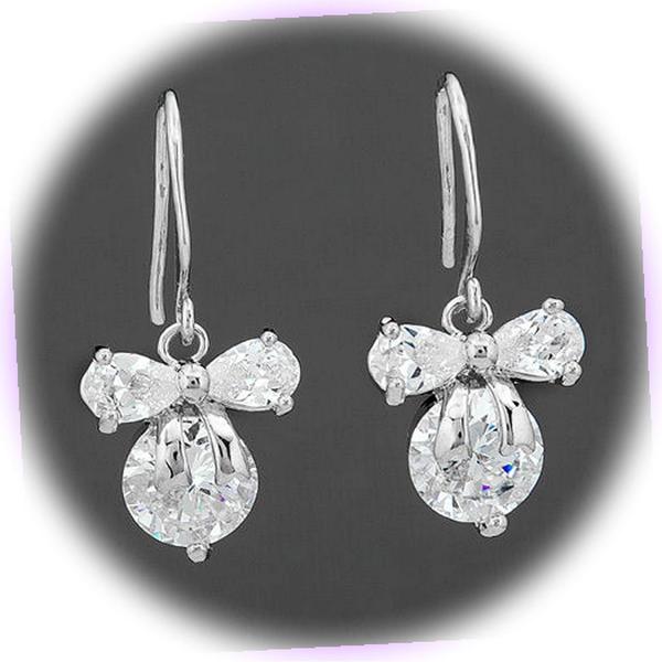 商品名New Silver Color Finish Cubic Zirconia Bow Design Designer Inspired Dangle Style Adorable Earrings ALI-E2174G Wonderf...
