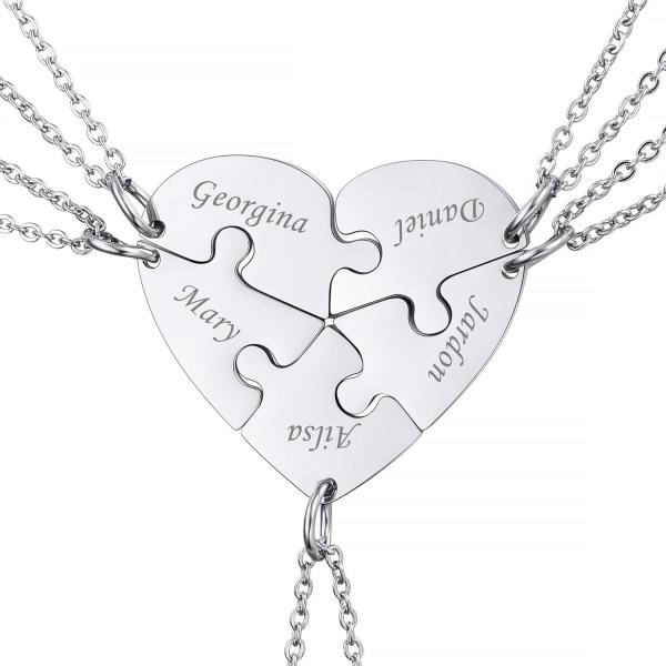 商品名MEMEDIY ペンダントハートネックレス カスタマイズ可 2/3/4/5ピース 刻印 名前 日付 カスタマイズされた誕生石 男性 女性 男の子 女の子 ステンレススチール ジュエリーセット 家族 愛 友情 永遠に シルバーMeMeD...