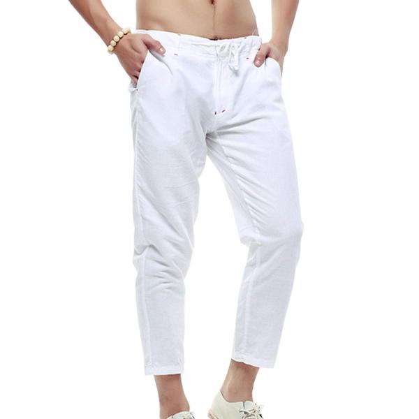 商品名: nobranded メンズ カジュアルリネン ストレートフィット ビーチリネン カプリパンツ 引き紐付き US サイズ: X-Small カラー: ホワイト Men's Casual Linen Straight Fit Beac...
