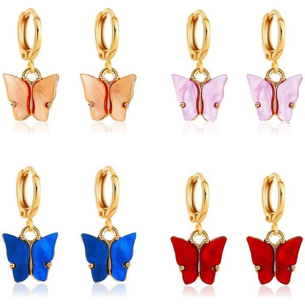 商品名ASHMITA バタフライドロップイヤリング カラフルなアクリルラウンドフープイヤリングセット レディースジュエリー 4個セットASHMITA 4PCS Butterfly Drop Earrings With Colorful Ac...