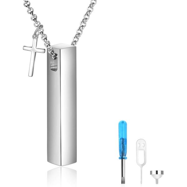 商品名スターリングシルバー 縦型チューブバー 遺灰用骨ネックレス カスタマイズ可 メモリアル記念ペンダント 火葬ジュエリーPersonalized Sterling Silver Vertical Tube Bar Urn Necklace...