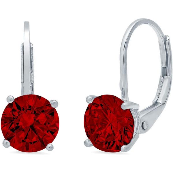 商品名1.50 ct Round Cut Solitaire Natural Deep Pomegranate Dark Red Garnet designer Lever back Drop Dangle Earrings 14k Whi...