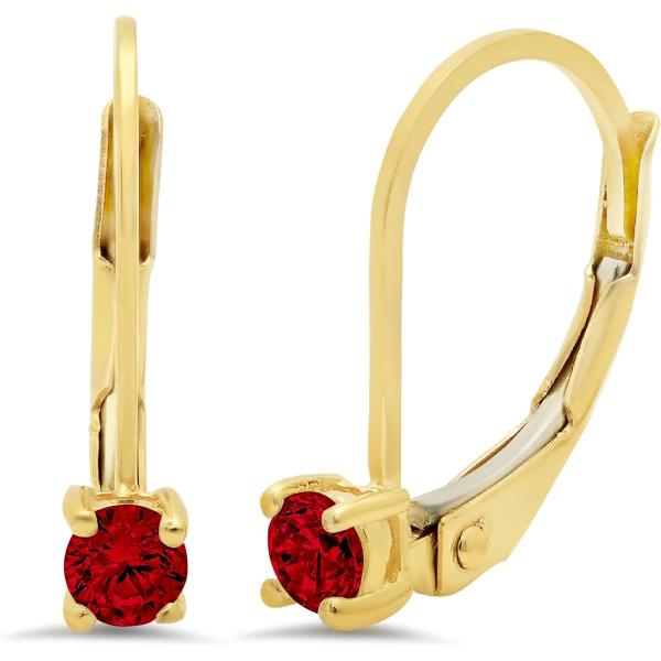 商品名0.20 ct Round Cut Solitaire Natural Deep Pomegranate Dark Red Garnet Designer Lever back Drop Dangle Earrings 14k Yel...