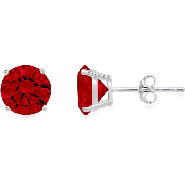 商品名2.0カラット ブリリアントラウンドカット ソリティア ナチュラル ディープザクロ ダークレッドガーネット ジェムストーン デザイナースタッドピアス ソリッド14Kホワイトゴールド プッシュバック, 貴金属 ジェムストーン, ガーネッ...