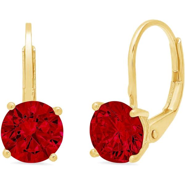 商品名Clara Pucci 1.0カラット ブリリアントラウンドカット ソリティア ナチュラル ディープザクロ ダークレッドガーネット ジェムストーン デザイナー レバーバック ドロップダングルイヤリング ソリッド 14K イエローゴール...