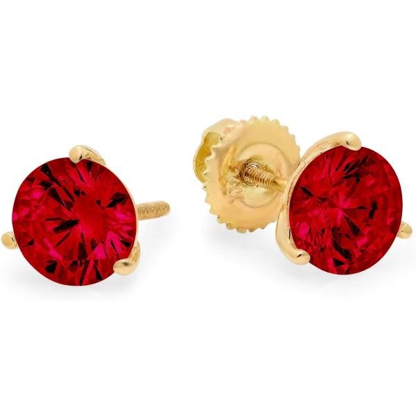 商品名2.0 ct Round Cut Solitaire Natural Deep Pomegranate Dark Red Garnet 3 prong Stud Martini Earrings 14k Yellow Gold Scr...