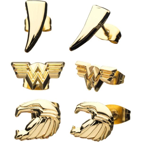 商品名DCコミックス ワンダーウーマン ゴールドメッキ ステンレススチール スタッドピアス 3セット カラー:ゴールド ワンサイズ, 金属, 宝石なしDC Comics Wonder Woman Gold Plated Stainless ...