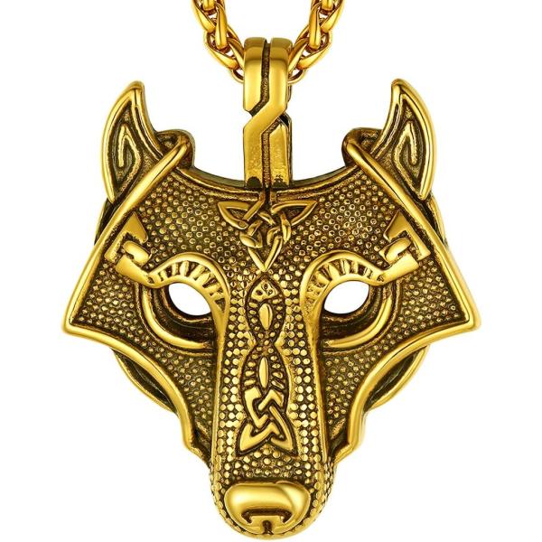 商品名Richsteel 狼の歯/狼 ペンダントネックレス メンズ レディース 316ステンレススチール/18Kゴールドメッキ バイキング北欧ジュエリー ギフトボックス付きRichsteel Viking Celtic Wolf Head ...