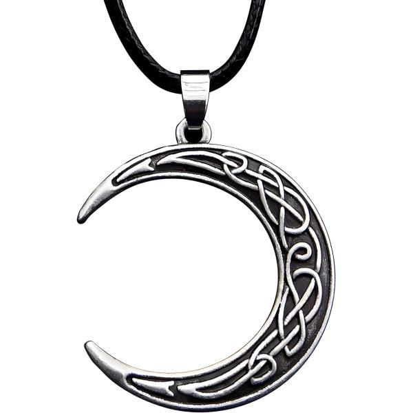 商品名HAQUIL 三日月ネックレス 三日月 ケルトノットワークペンダント フェイクレザーコード ケルトジュエリーギフトHAQUIL Crescent Moon Necklace, Crescent Moon with Celtic Kno...