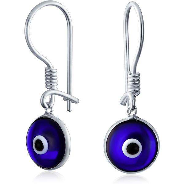 商品名スピリチュアル保護ラウンド紺ナザール悪目レバー バック ドロップ ピアス女性ティーン ムラーノ ガラス .925 スターリング シルバー トルコ製Spiritual Protection Round Navy Blue Nazar E...