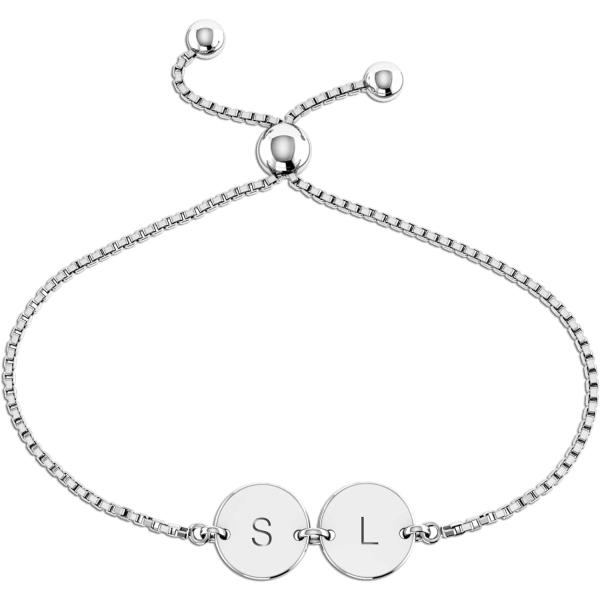 商品名LeCalla Signature Personalized Couple Bracelets Initial Charm Customized Engraved Double Disc Bracelet Gifts for Wome...
