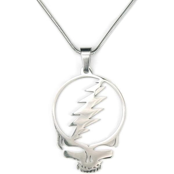 商品名Ann Claridge Stealie ネックレス 20インチチェーン 純304ステンレススチール グレイトフルデッドヘッド スカルライトニングボルトチャームペンダント 20インチ (50.8cm) スネークチェーン, 金属Ann ...