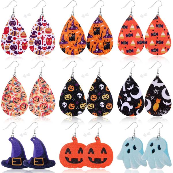 商品名9ペア ハロウィン フェイクレザー イヤリング レディース 軽量 リーフ ロング ダングル イヤリング ティアドロップイヤリング9 Pairs Halloween Faux Leather Earrings for Women Lig...
