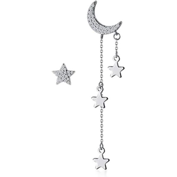 商品名非対称の星 三日月 スタッドイヤリング スターリングシルバー S925 優美なスパークリングクリスタル CZ ダングル ドロップ スタッド ダングル チャーム イヤリング 低アレルギー性 ファッション ジュエリー レディース ガールズ...