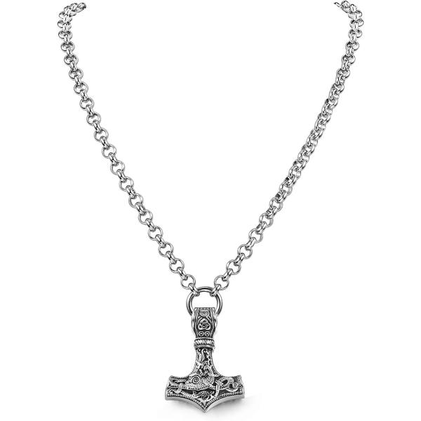 商品名CHOMAY バイキングジュエリー メンズ ステンレススチール 本革ブレスレット ネックレス シルバーCHOMAY Viking Jewelry Mjolnir Thor Hammer Pendant 9mm Belcher Chai...