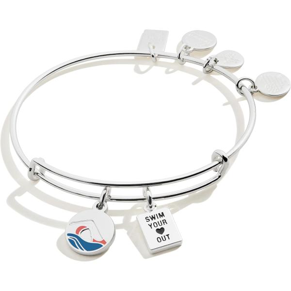 商品名Alex and Ani コラボレーション 拡張可能バングル レディース チームUSA 水泳デュオチャーム シャイニーシルバー仕上げ 2~3.5インチAlex and Ani Collaborations Expandable Ban...