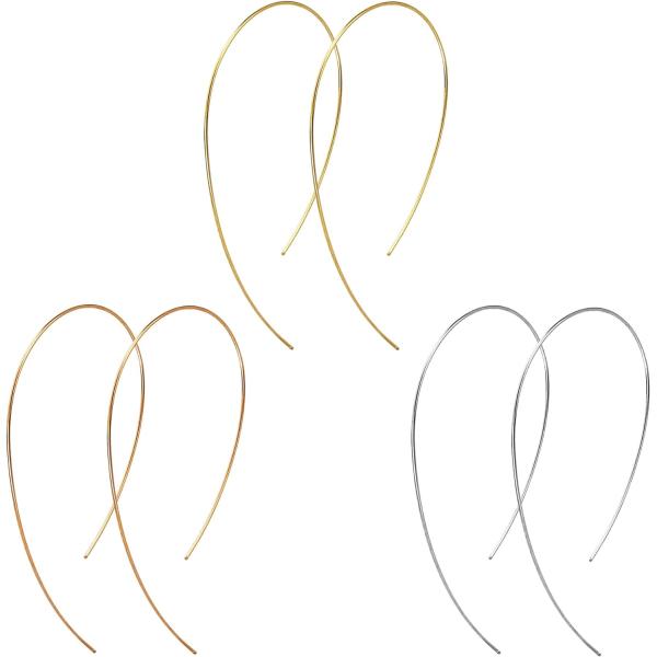 商品名18K Gold Plated Arc Threader Earrings Stainless Steel Skinny Thin Big Open Wire Hoop Earrings for Women Teen Girls Li...