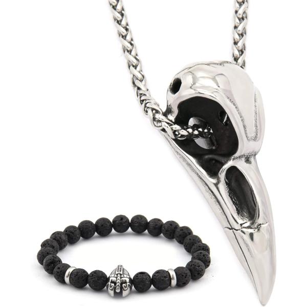 商品名BaviPower バイキング レイヴン スカル ヘッド ペンダント キール チェーン ネックレス ステンレススチール ノルディック ジュエリー 保護 メンズ レディースBAVIPOWER Viking Raven Skull Hea...
