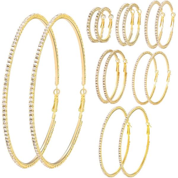 商品名7ペア ゴールド シルバー 大きなラインストーンフープイヤリングセット 大きなキラキラ 3~10cm ラウンドフープイヤリングジュエリー パーティーギフト ウェディングデート用, ラインストーン, クリスタル7 Pairs Gold ...