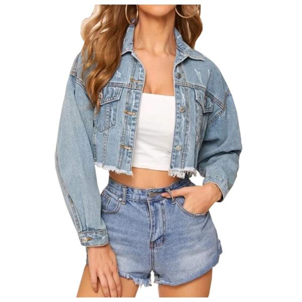 商品名:  LifeShe Women Cropped Ripped Distressed Denim Jean Jacket Coat Fringe with Frayed Hem Light Blueブランド: LifeShe商品サイズ...