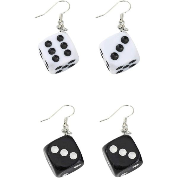 商品名2 Pairs Dice Earring Contracted Sieve Disco Dancing Earrings Punk Resin Black White Cube Dice Casino Drop Earrings Fu...