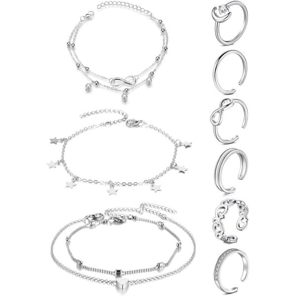 商品名JFORYOU Anklets and Toe Ring Set for Women Girl Silver Rose Gold Chain Layered Anklets Toe Rings Ankle Bracelets Open...