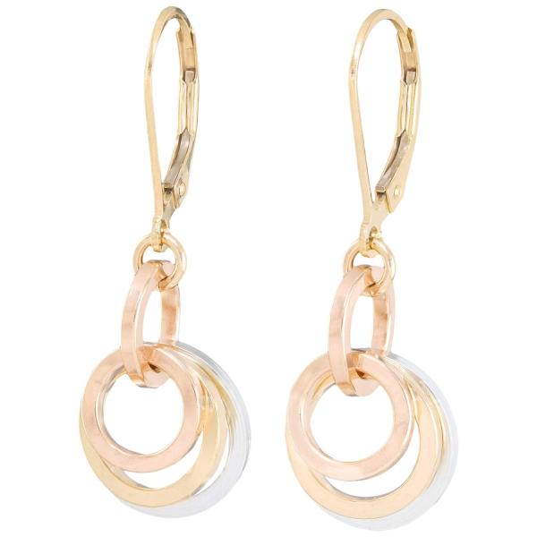 商品名Tricolor Short Dangle Leverback Earrings with 925 Sterling Silver and 14K Yellow and Rose Gold-Filled Circles Everyda...