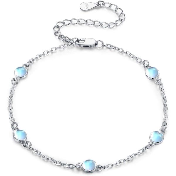 商品名Cuoka ムーンストーンブレスレット 925スターリングシルバー レインボー ラウンドムーンストーン ガールズブレスレット ムーンストーンジュエリー レディース ガール フレンド ママ(ラウンド、シルバー)Cuoka Moonsto...