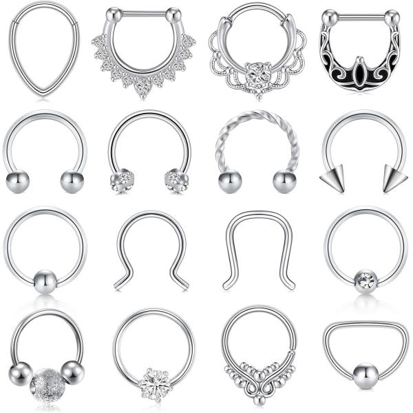 商品名MODRSA セプタムリング セプタムピアス ジュエリー 16g セプタムクリッカーリング ホースシューバーベル ステンレススチール キャプティブビーズリング セプタムノーズリング フープ 男女兼用 シルバー ブラック ローズゴールド...