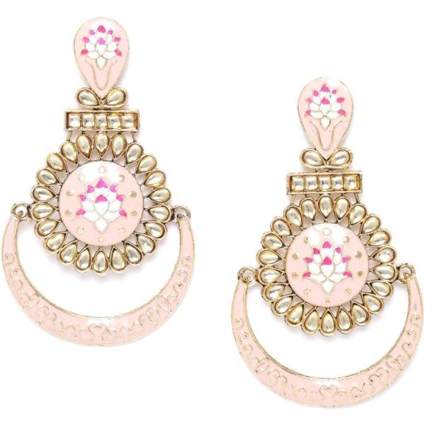 商品名Priyaasi ピーチカラー Chandbali ピアス レディース | ファッショナブルでトレンディな花柄デザイン | ストーンスタッズ | ゴールドのメッキ | 結婚式 パーティー &amp; フェスティバル | プッシュバック...