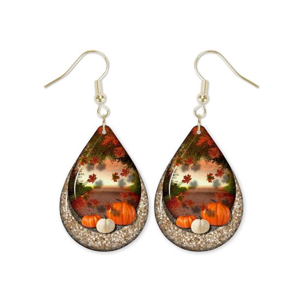 商品名Fall Pumpkin Earrings Dangle Teardrop Jewelry for Women Autumn Teacher Gift Idea Wood Handmade by The Painted Pug (Fa...