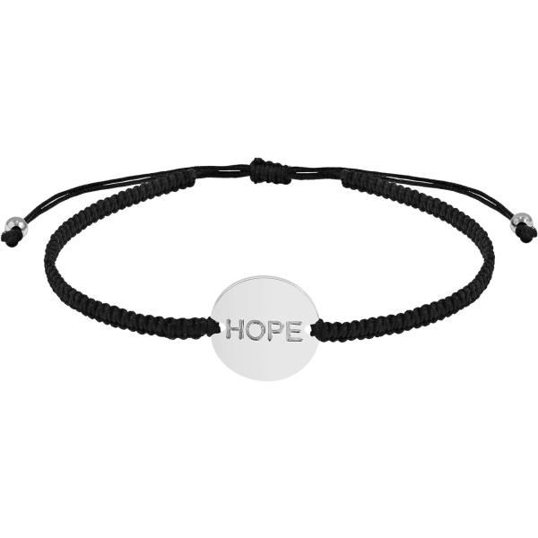 商品名インスピレーショナルな希望の刻印入り.925スターリングシルバーチャーム、ブラックの調節可能なブレスレット。AeraVida Simple Inspiration of Hope Inscribed on Round Sterling...