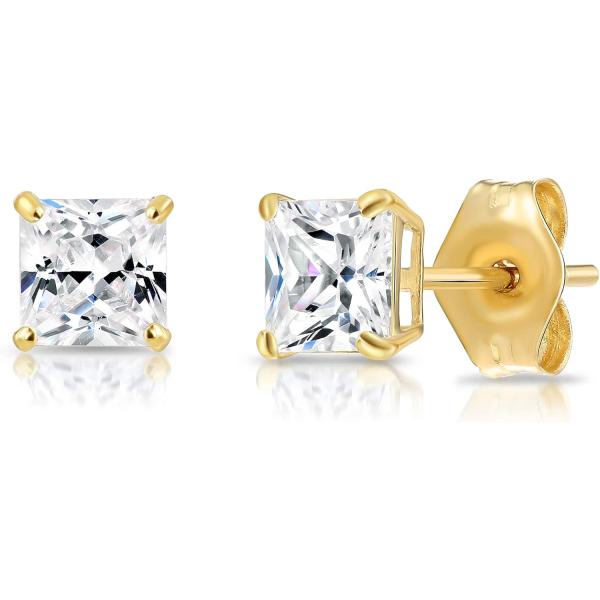 商品名14K イエローゴールド プリンセスカット スクエア キュービックジルコニア キュービックジルコニア キュービックジルコニア ゴールド 蝶 プッシュバック, キュービックジルコニア, キュービックジルコニアTILO JEWELRY 1...