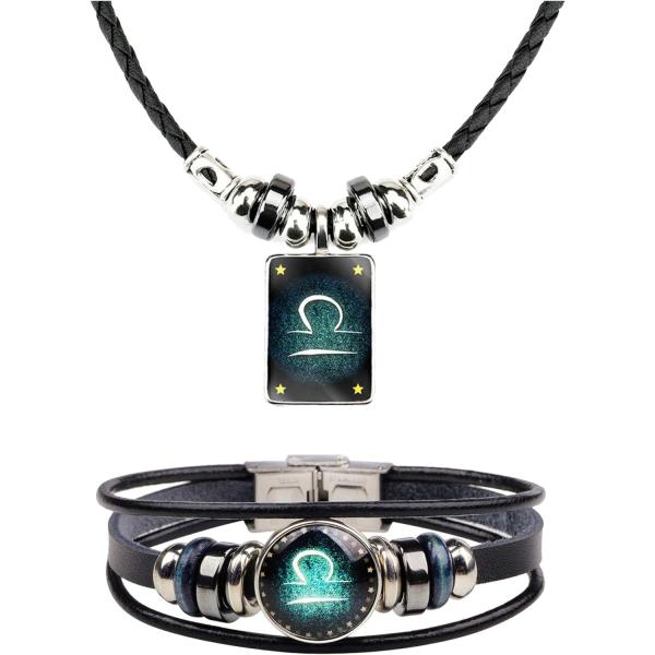 商品名星座ネックレスブレスレット2点セット メンズ 星座 ジュエリー レザー 星座 星座 ブレスレット メンズ 星座 レディース2Pcs Zodiac Necklace Bracelet Set for Men Zodiac Sign Je...