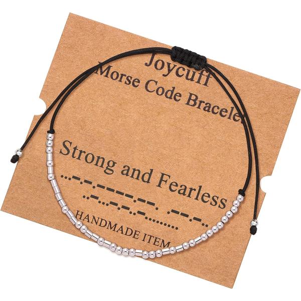 商品名JoycuFF モールス符号ブレスレット レディース おもしろい インスピレーション ジュエリー ギフト 彼女 母 娘 姉妹 親友 調節可能 シルクビーズ ラップブレスレット, 8 inch, 金属, サンドストーンJoycuff M...