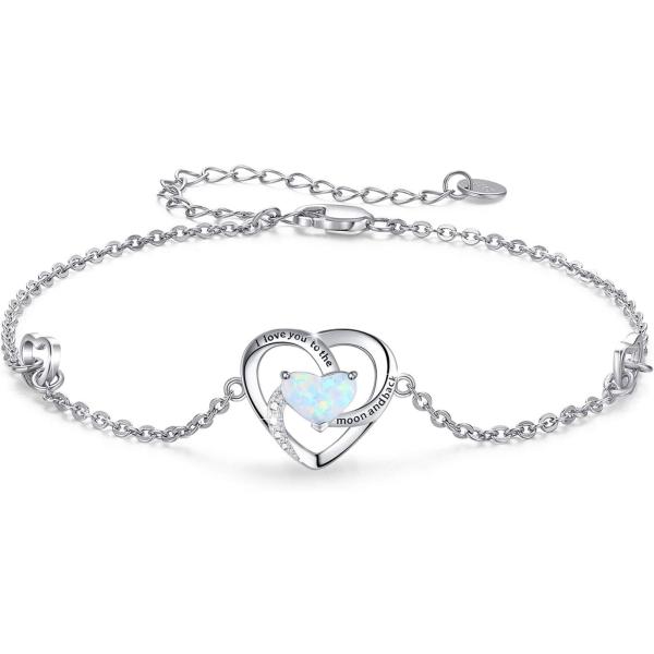商品名I Love You to The Moon and Back ブレスレット 925スターリングシルバー ハートオパールブレスレット ムーンストーンブレスレット ターコイズブレスレット レディース 誕生日ブレスレット お母さん レディ...